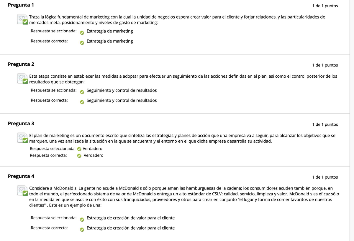 Actividad 10 automatizada - Pregunta 1 1 de 1 puntos Traza la lógica fundamental de marketing ...