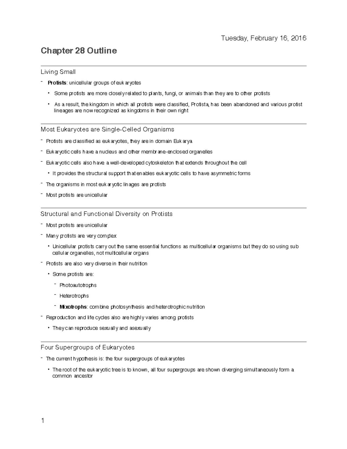 Chapter 28 Outline - Tuesday, February 16, 2016 Chapter 28 Outline ...