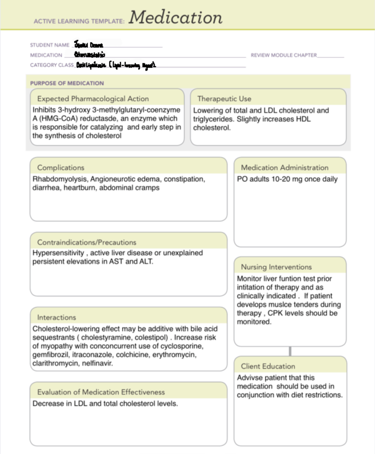 Atorvastatin Active Template - ACTIVE LEARNING TEMPLATE: Medication ...