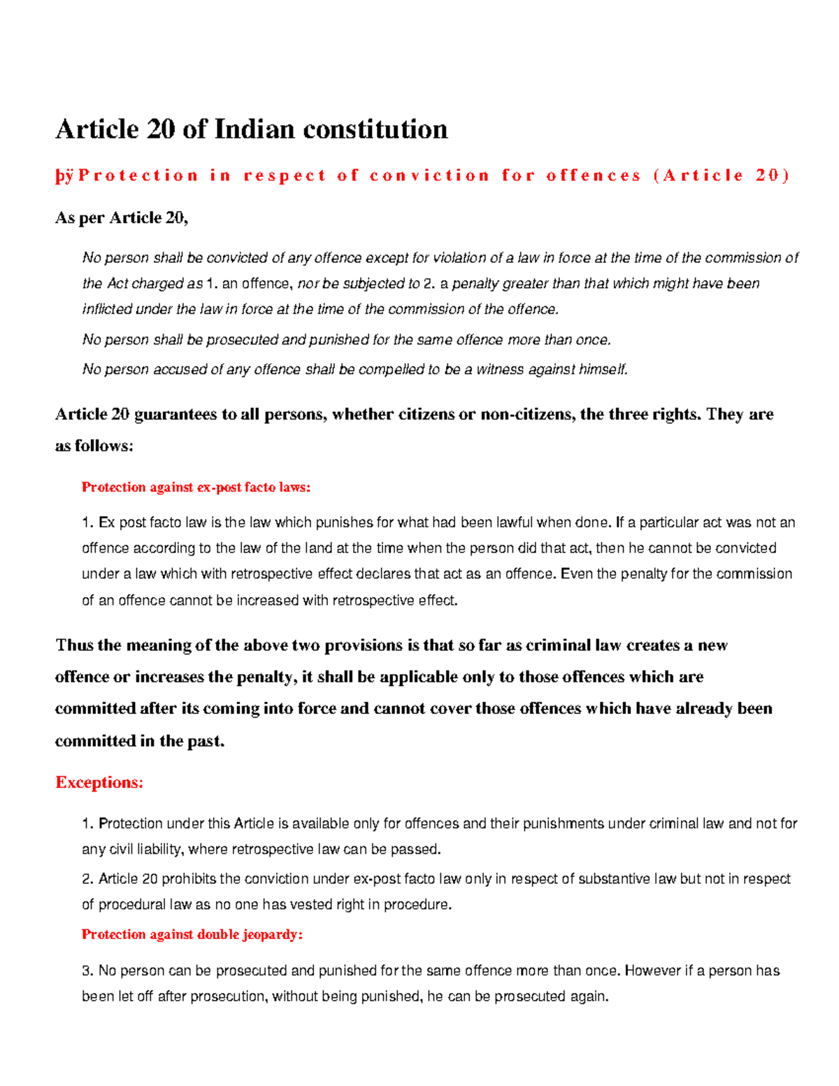 Article 20 of Indian constitution brainyias - Article 20 of Indian ...