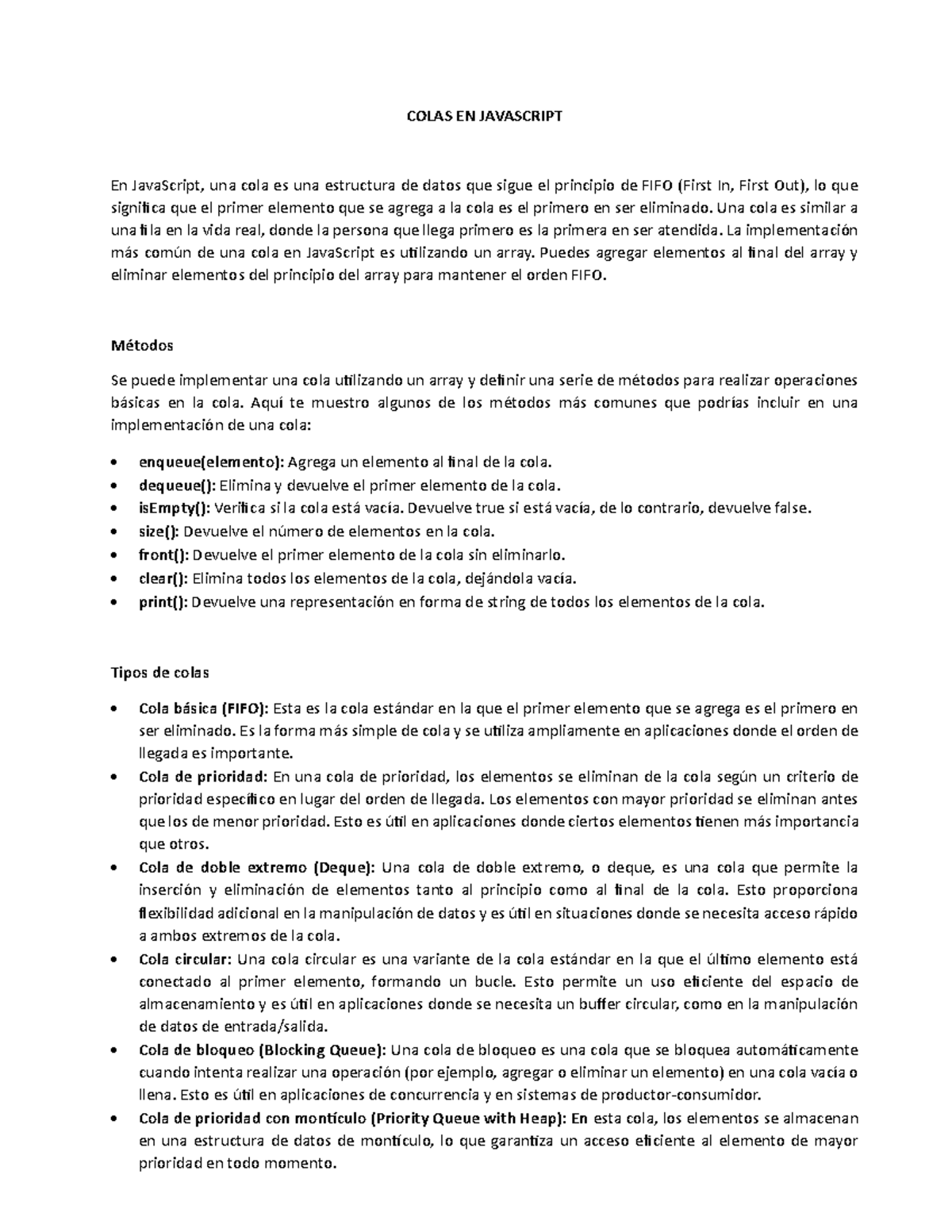 Colas EN Javascript - Muy util - COLAS EN JAVASCRIPT En JavaScript, una ...