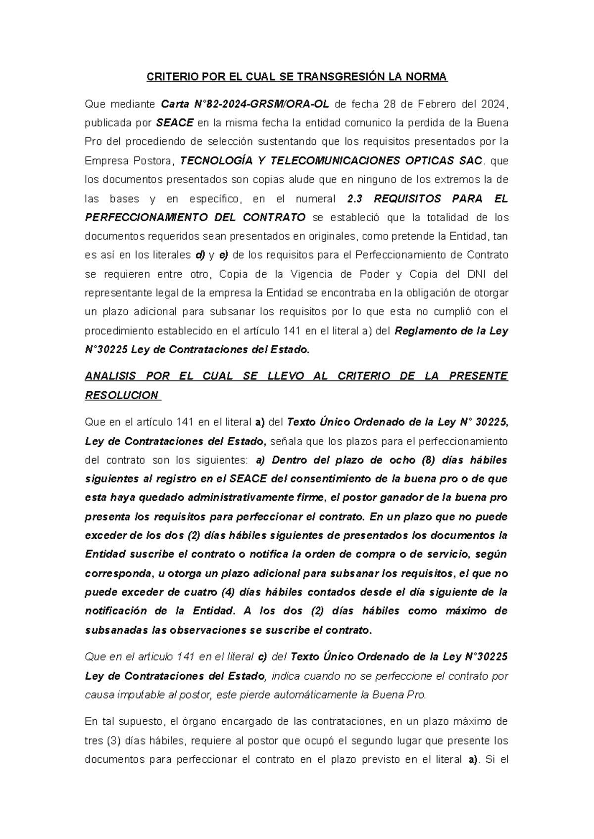 Criterio POR EL CUAL SE Transgresión LA Norma - Terminado - CRITERIO ...