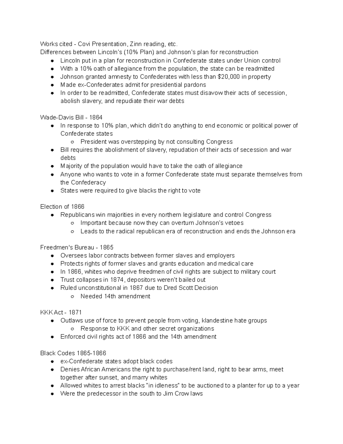 Reconstruction lecture Notes - Works cited - Covi Presentation, Zinn ...