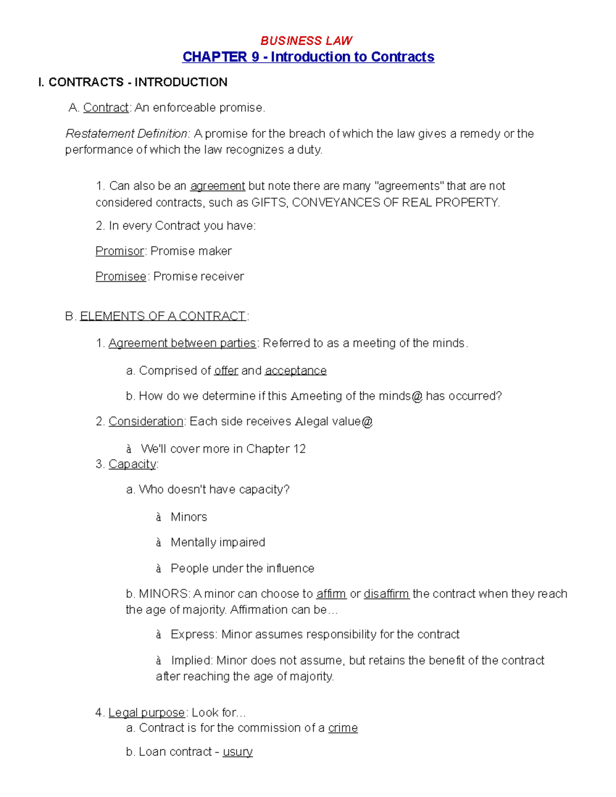 Introduction to Contracts - CONTRACTS - INTRODUCTION A. Contract: An ...
