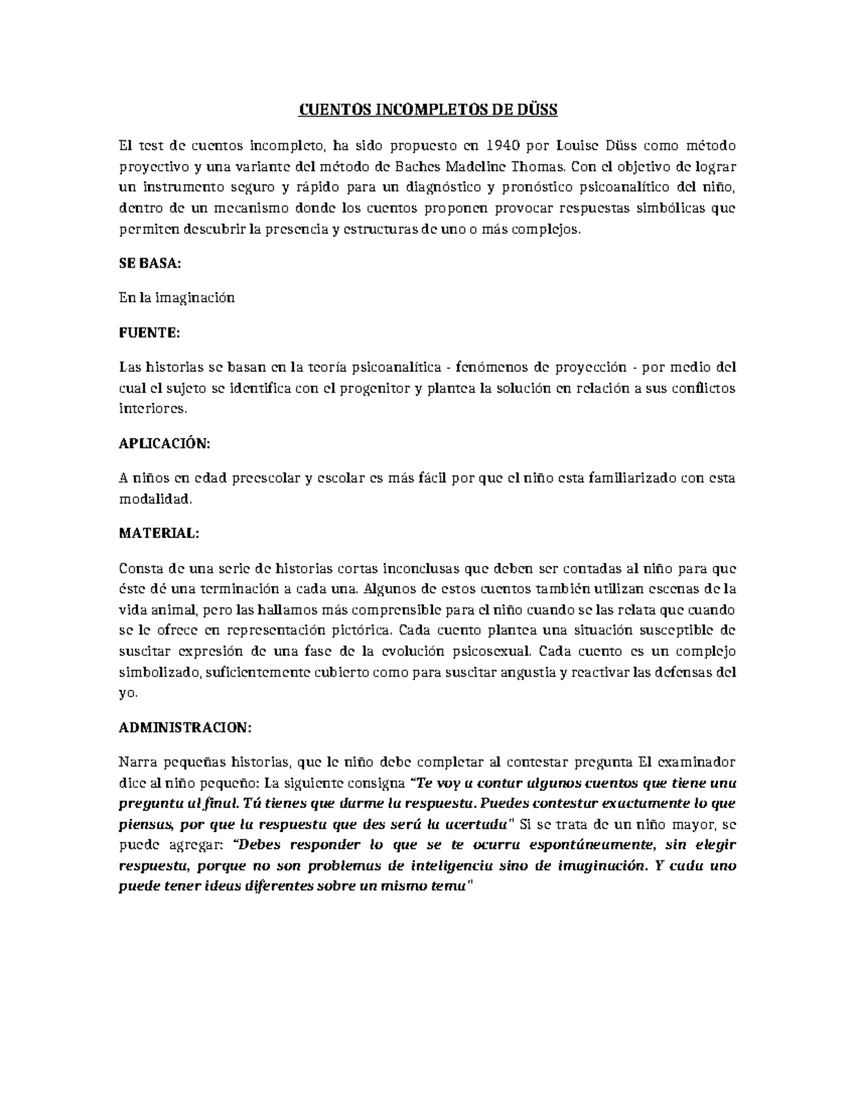 Cuentos Incompletos DE DUSS - CUENTOS INCOMPLETOS DE DÜSS El test de ...