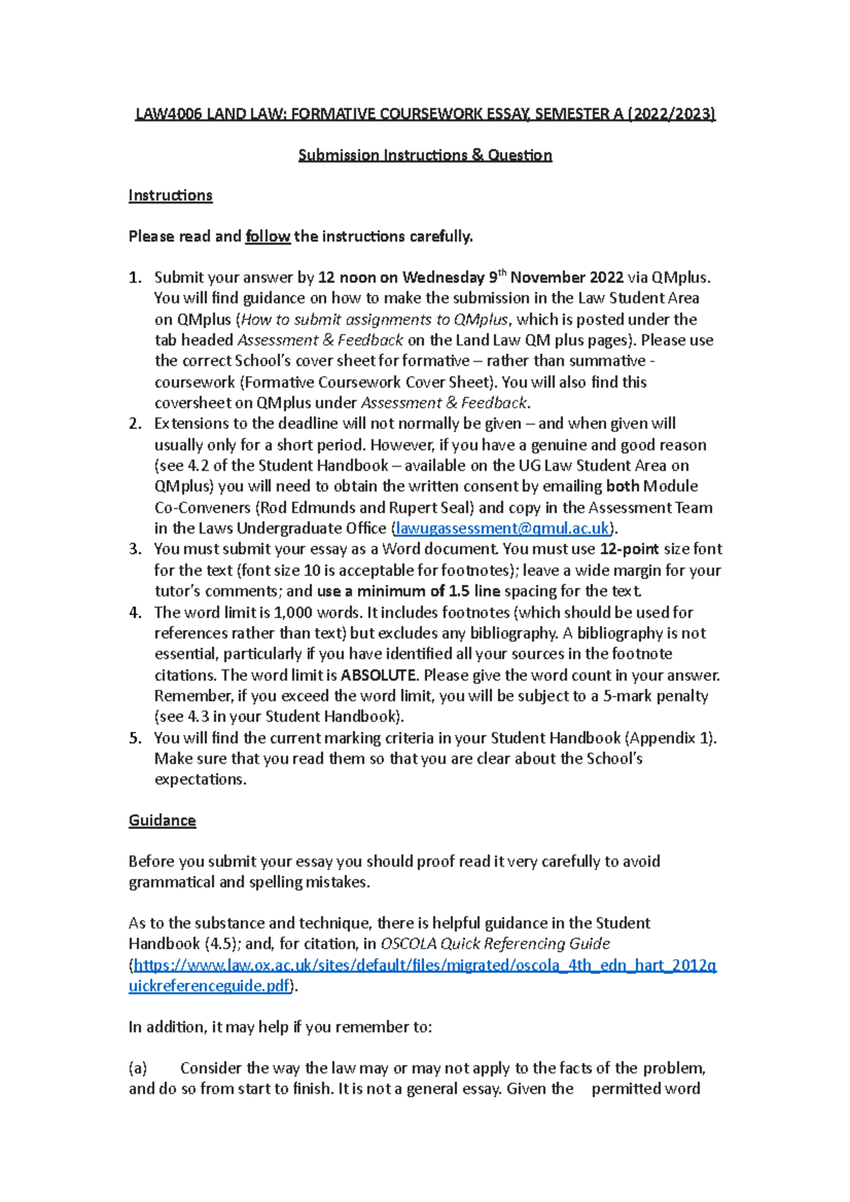 Land Law Formative Nov 2022Final Nov 9 - LAW4006 LAND LAW: FORMATIVE ...