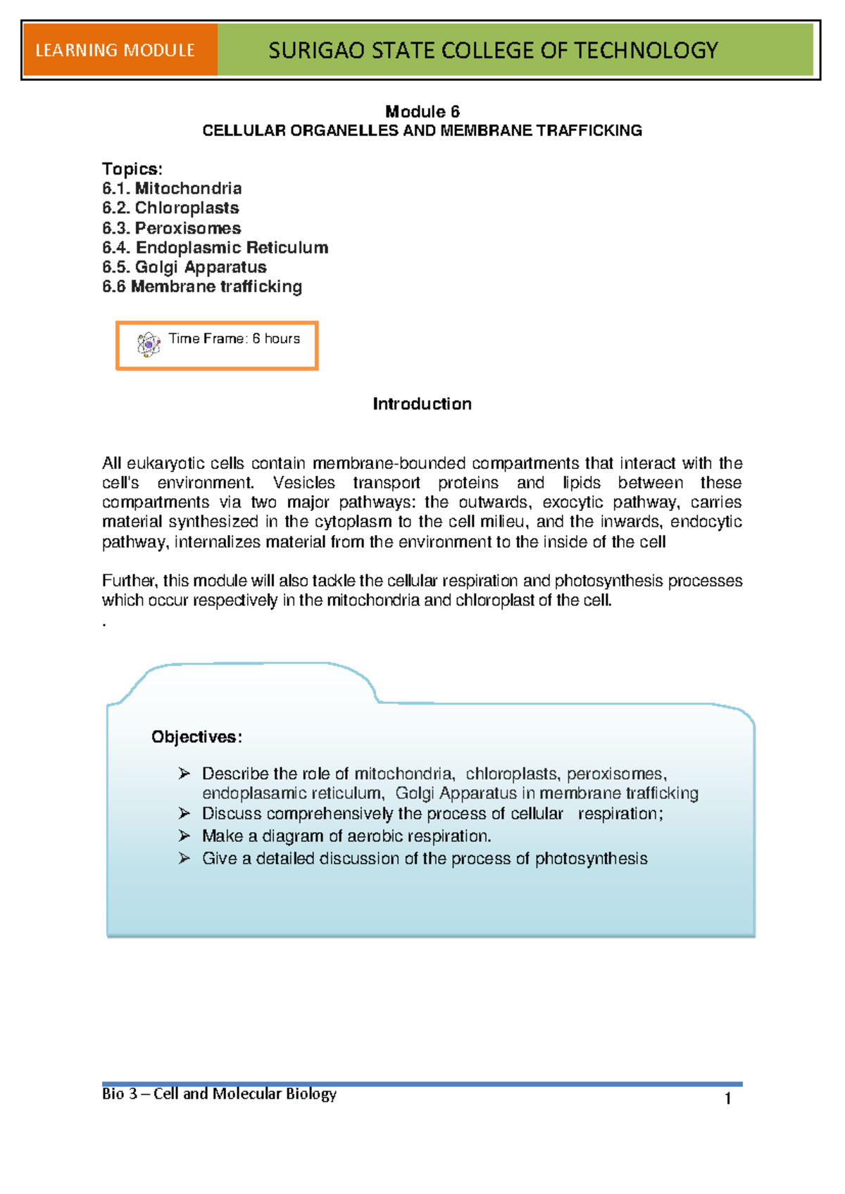 Module-6 - Lecture - Bio 3 – Cell and Molecular Biology Module 6 ...