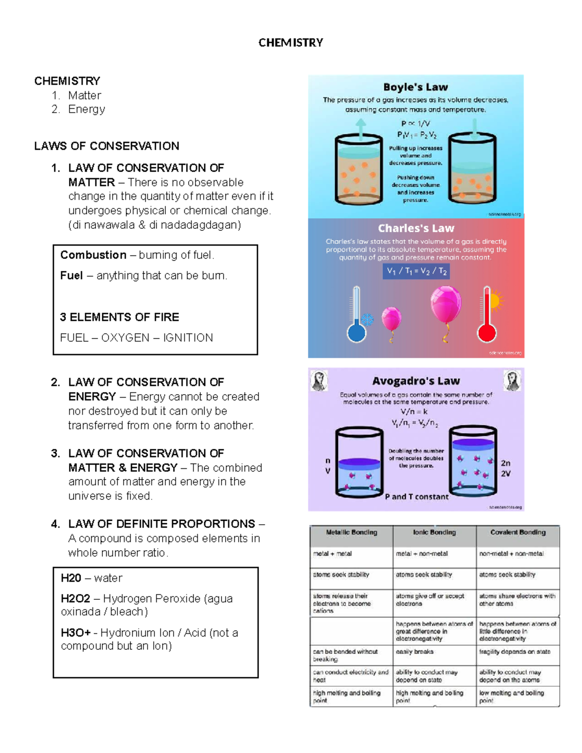 Chemistry Reviewer - CHEMISTRY 1. Matter 2. Energy LAWS OF CONSERVATION ...