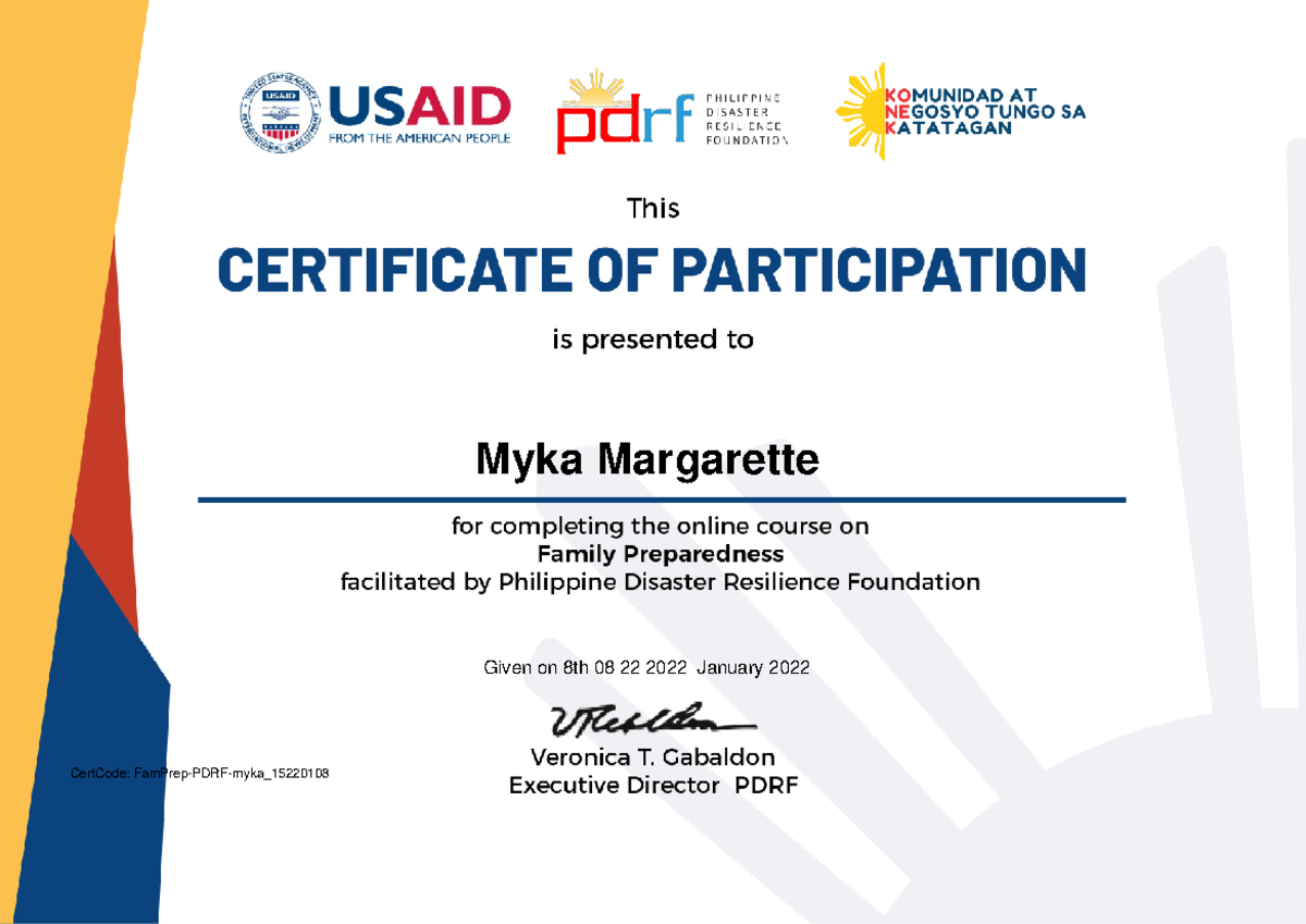 Family Preparedness Planning Fam Prep Certificate i Adapt - Bachelor of ...