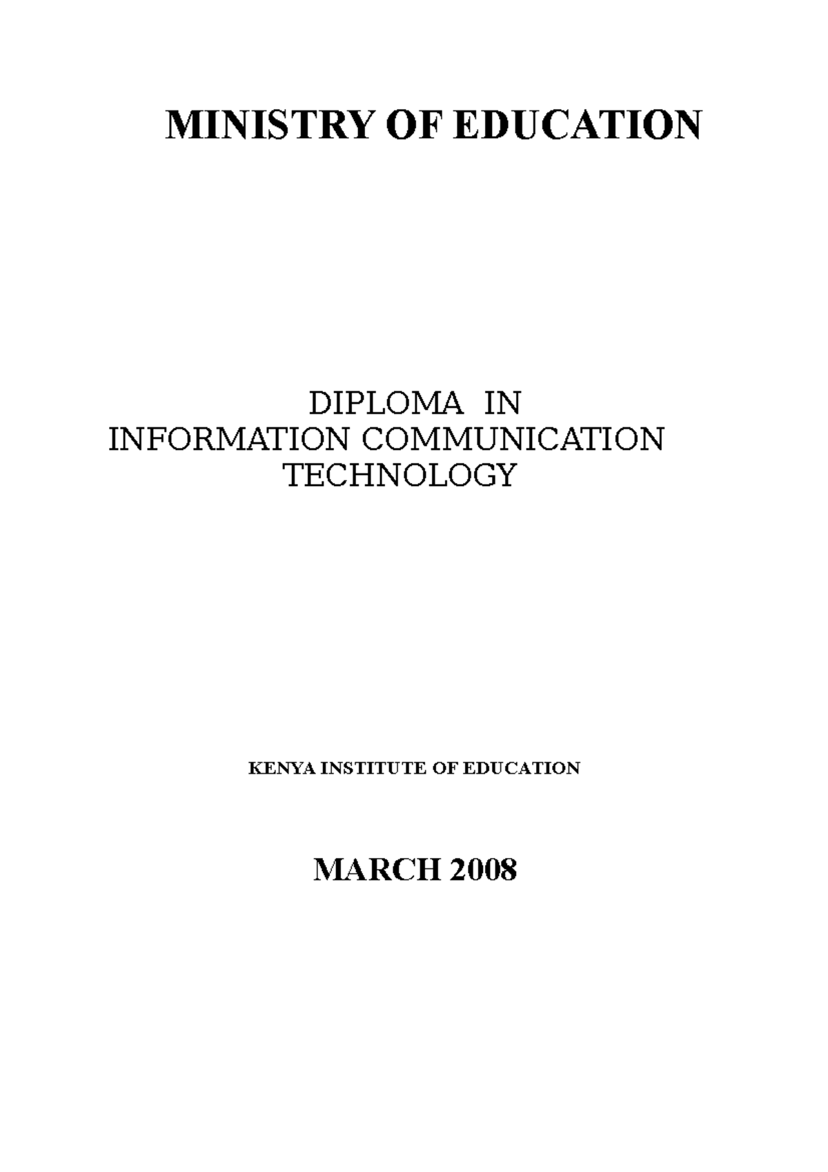 Diploma ICT Syllabus - MINISTRY OF EDUCATION DIPLOMA IN INFORMATION ...