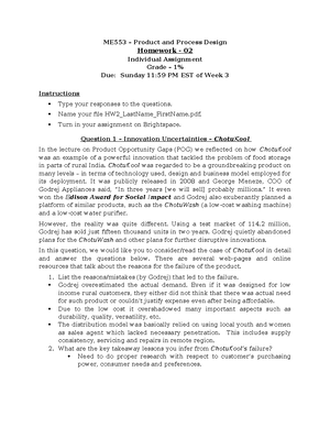HW10 - HW10 - ME553 – Product and Process Design Homework – 10 ...