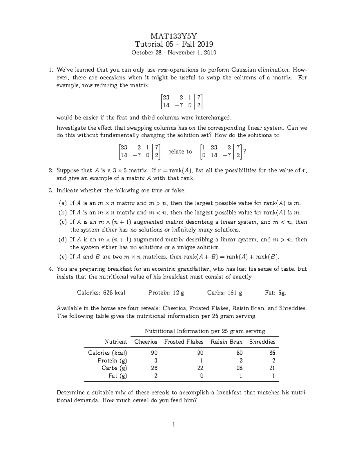 Tutorial 06 - weekly practice - MAT133Y5Y Tutorial 05 - Fall 2019 ...