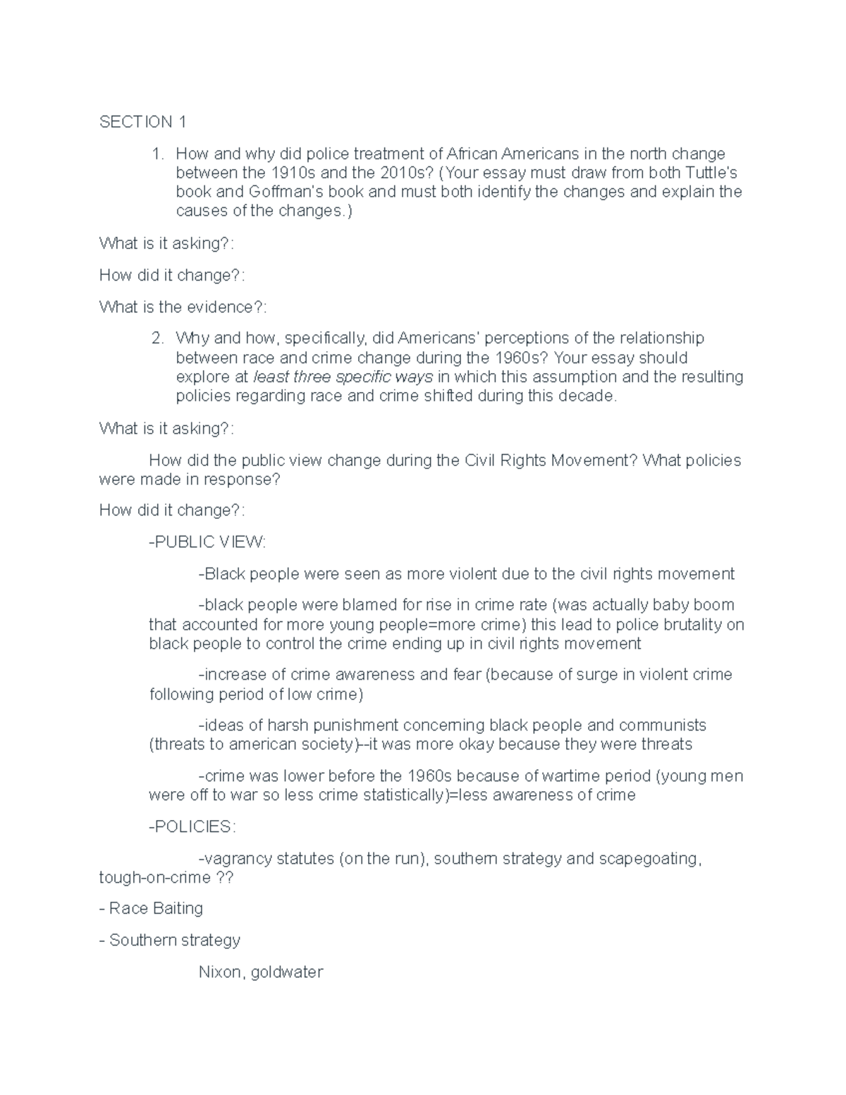 AMH Question Breakdown - SECTION 1 How and why did police treatment of ...