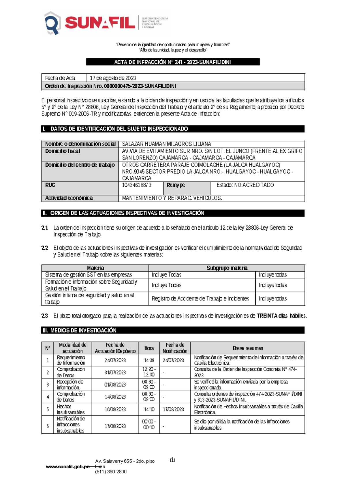 ACTA Salazar - .LJJFJKFLK - “Año de la unidad, la paz y el desarrollo ...