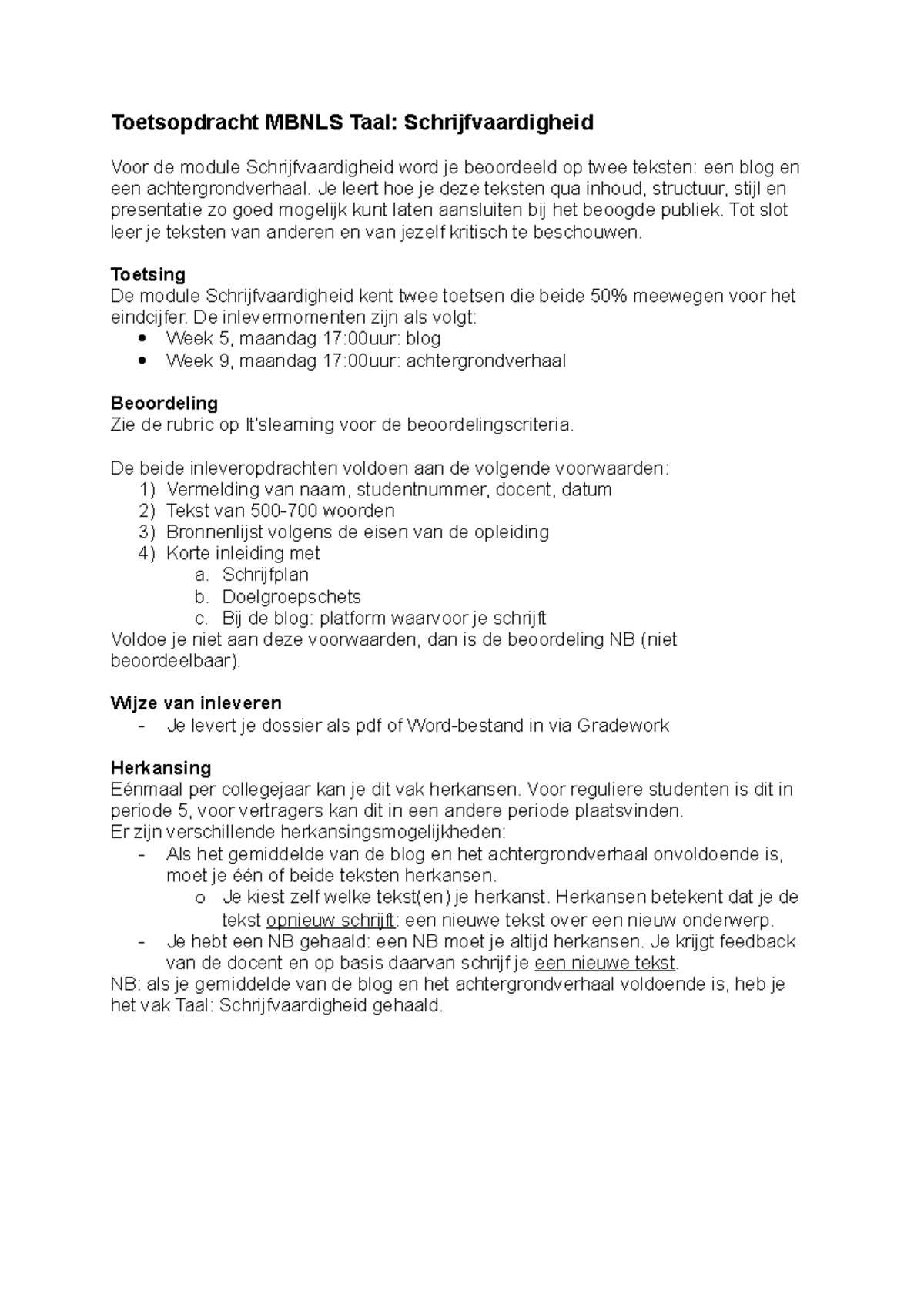 Toetsopdracht Mbnls - Toetsopdracht MBNLS Taal: Schrijfvaardigheid Voor de module ...