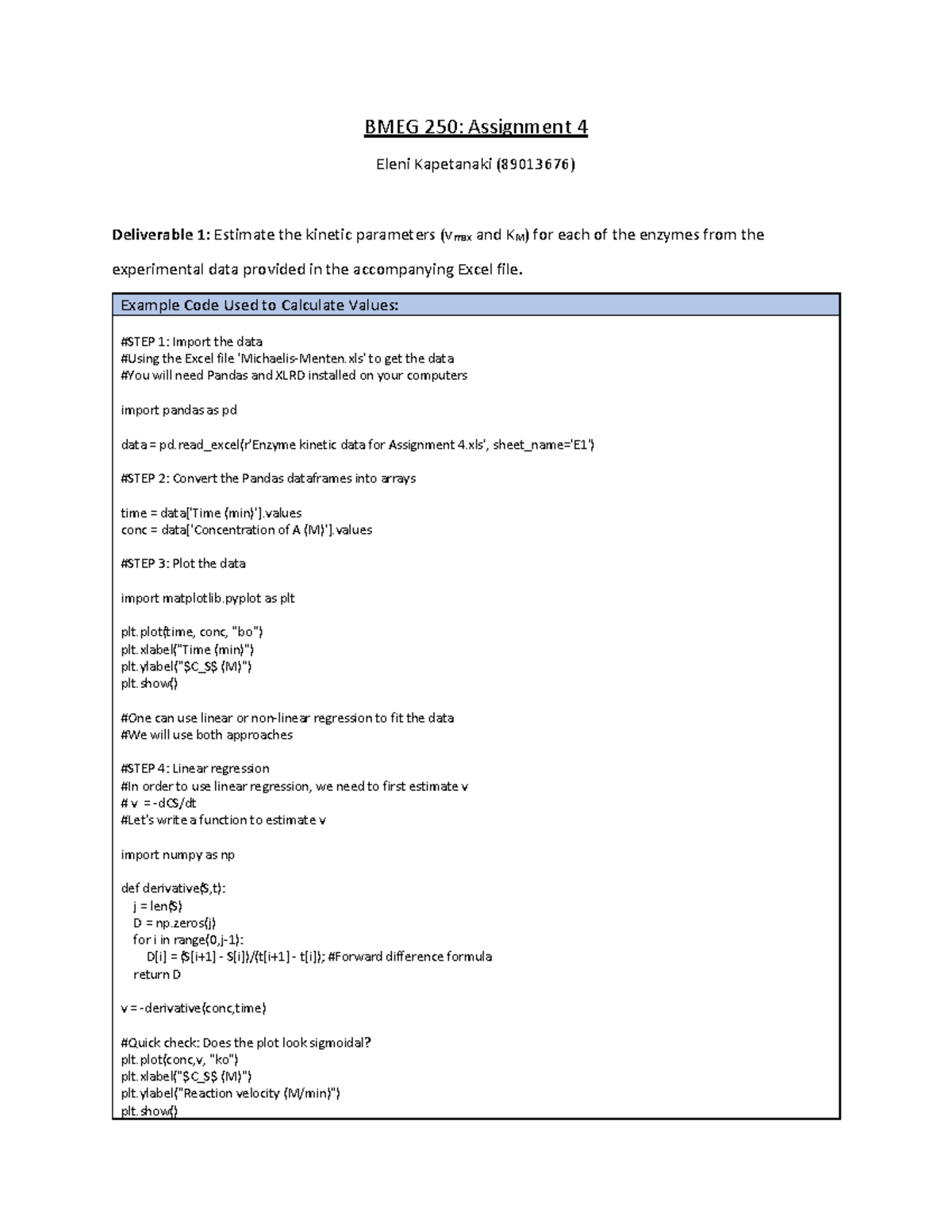 BMEG 250 Assignment 4 - BMEG 250: Assignment 4 Eleni Kapetanaki ...