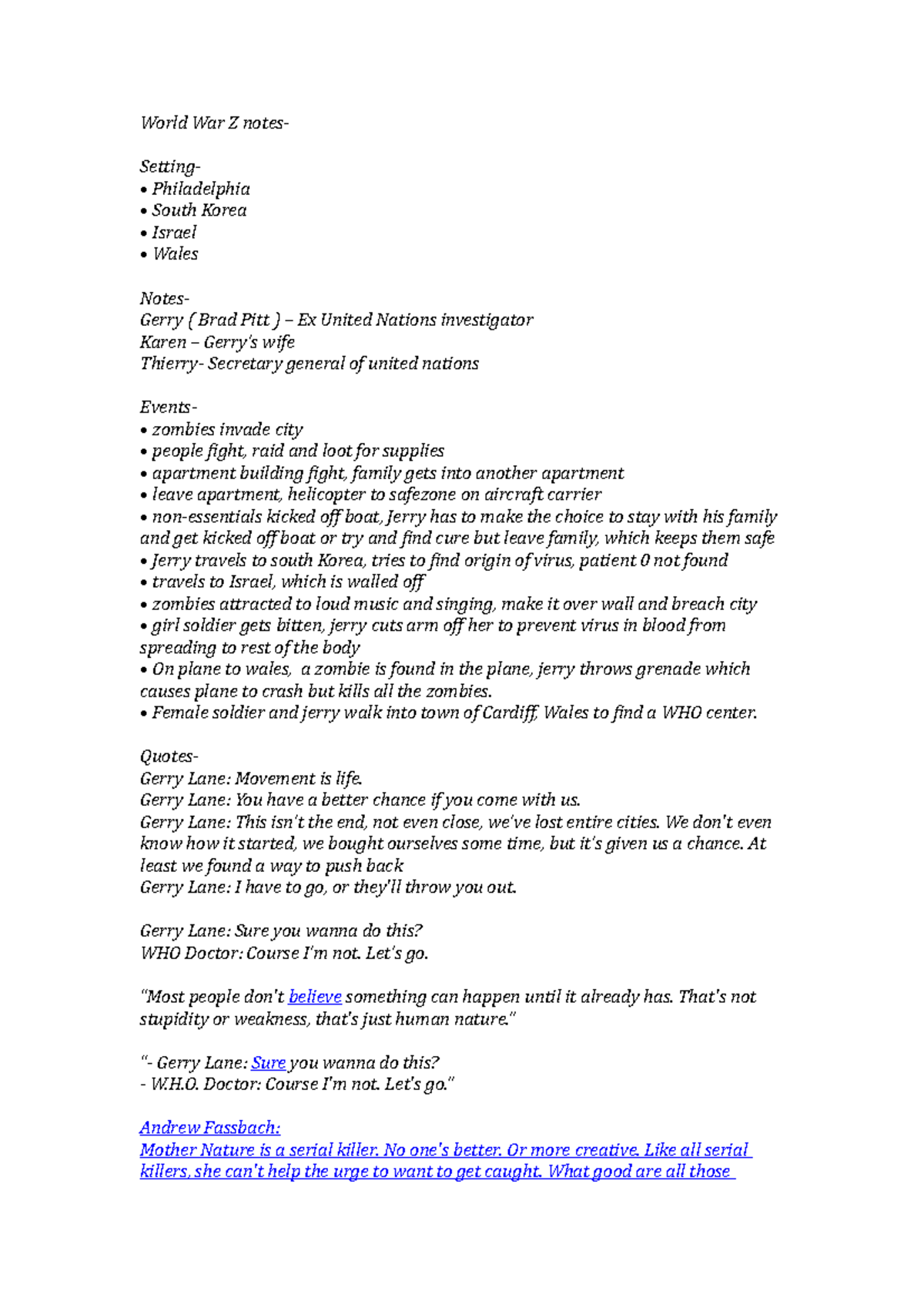 World War Z Movie notes and dot points - MKT5x - Curtin - Studocu