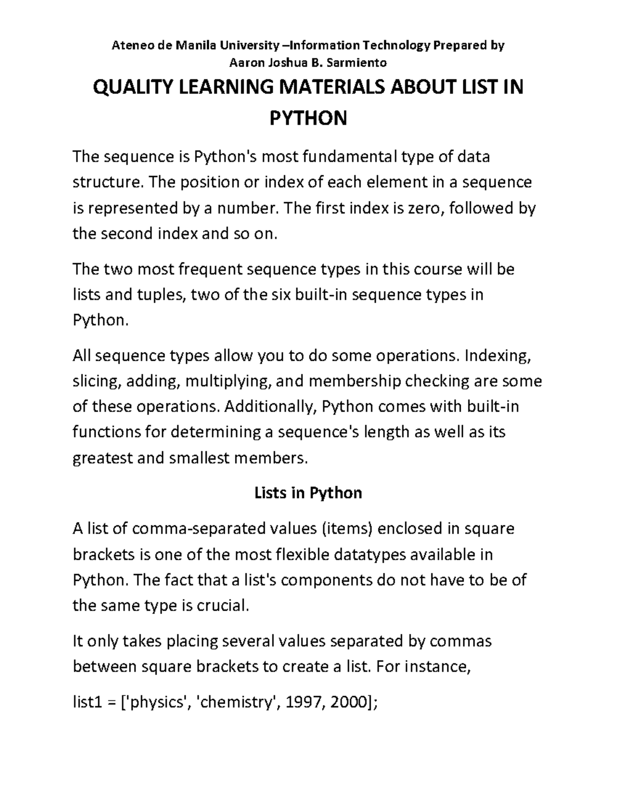 Quality Learning Materials About List in Python - QUALITY LEARNING MATERIALS ABOUT LIST IN ...