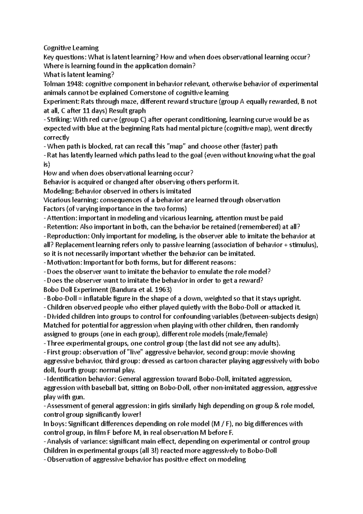 Cognitive Learning - General Psychology - Cognitive Learning Key ...