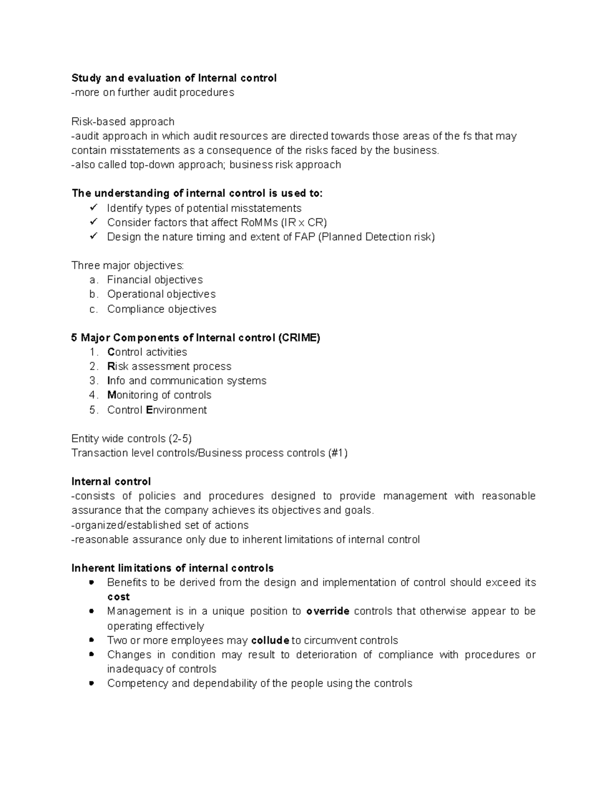 Notes on Study and Evaluation of Internal Control - Study and ...