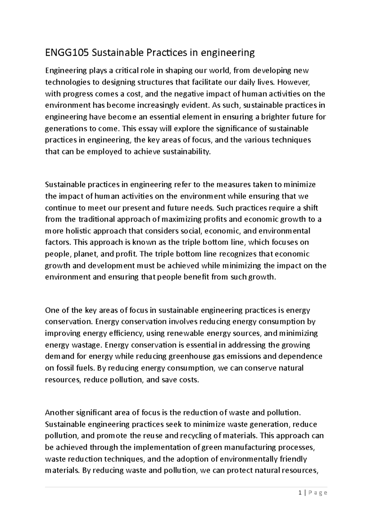 ENGG105 Sustainable Practices in engineering - ENGG105 Sustainable ...