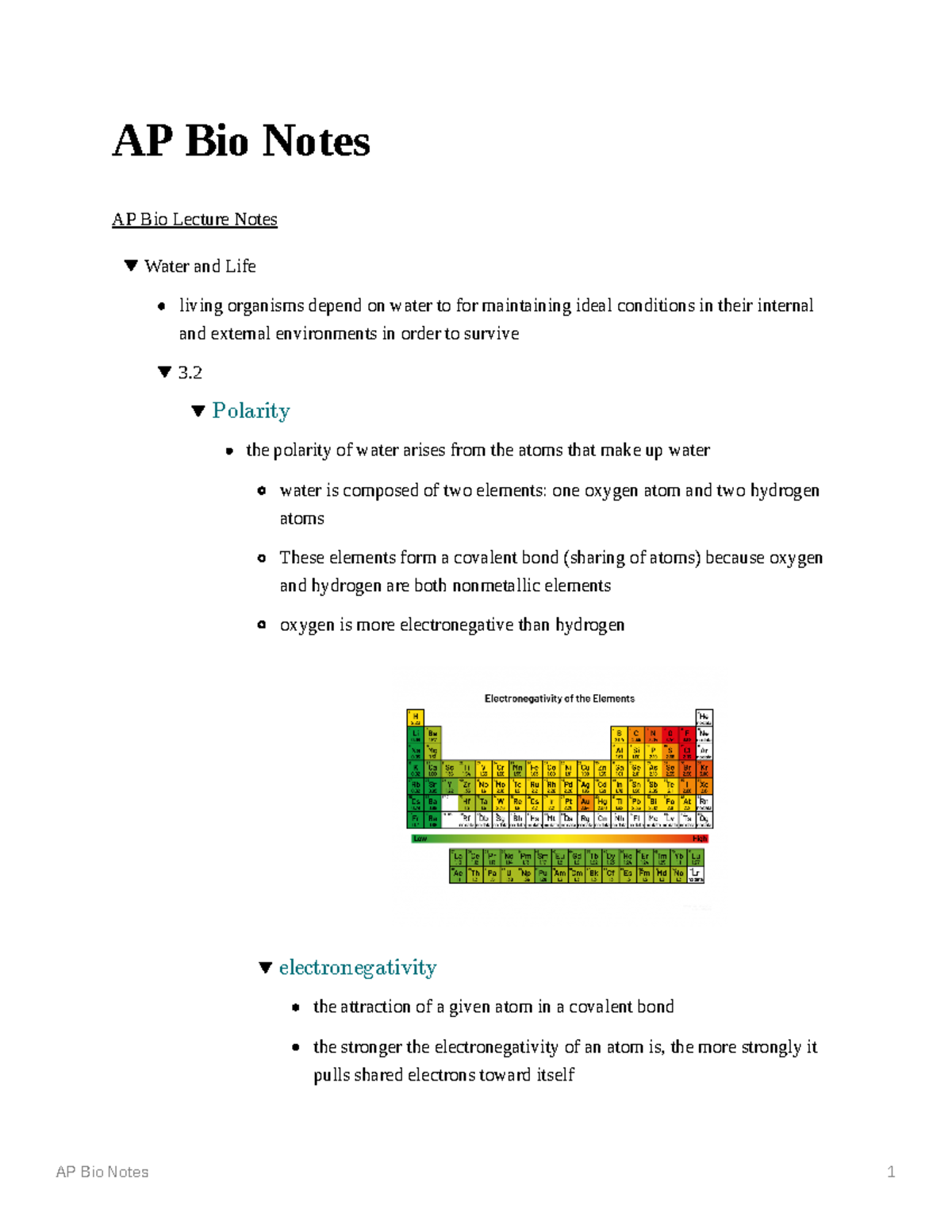 AP Bio Notes - Chapter 3 - AP Bio Notes AP Bio Lecture Notes Water and ...