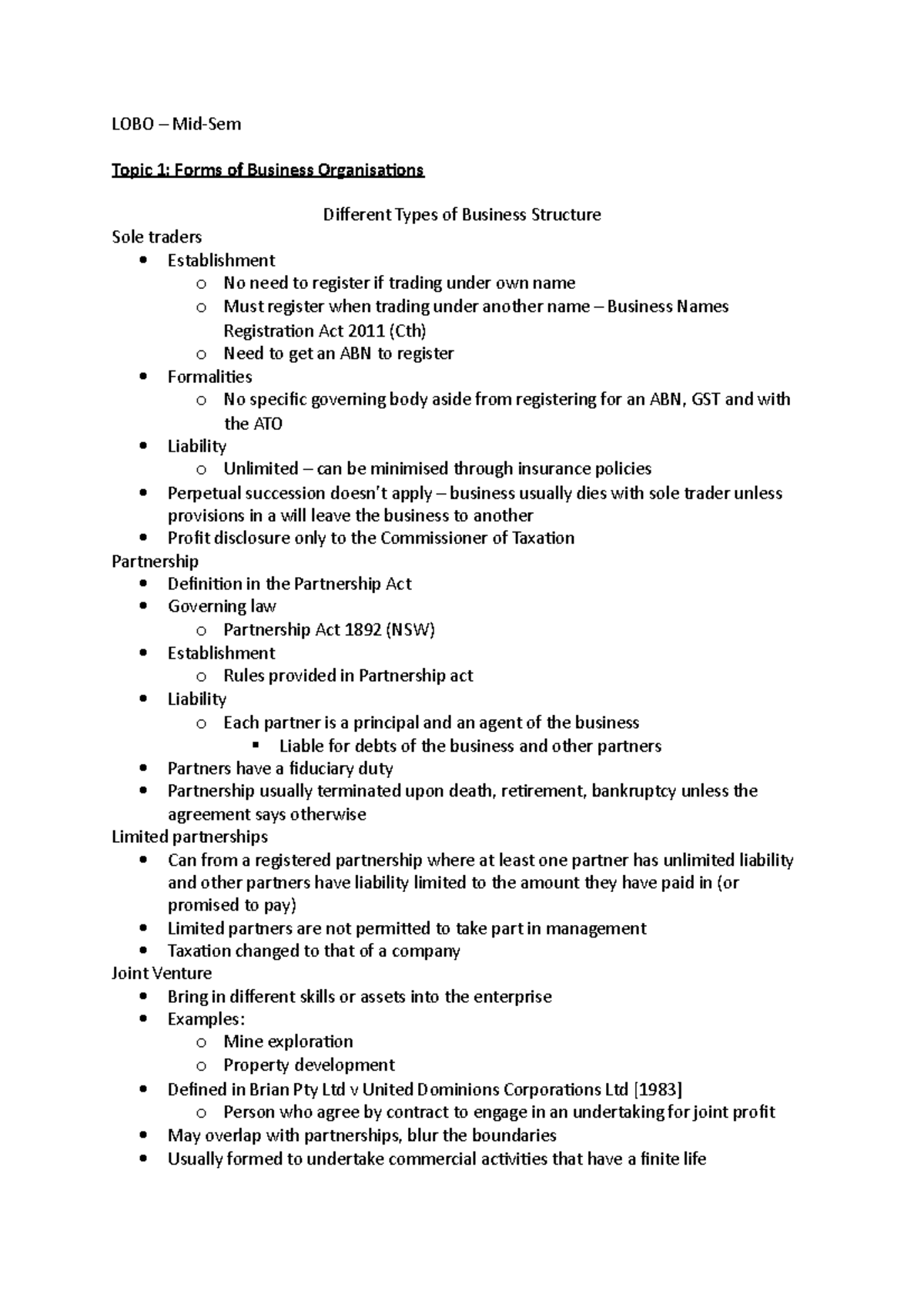 LOBO. - midsem - mid semester notes - LOBO – Mid-Sem Topic 1: Forms of ...