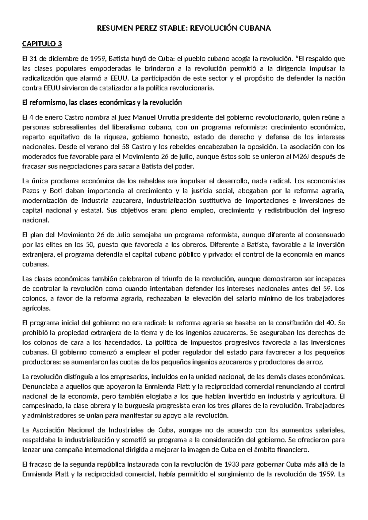 Resumen Perez Stable - RESUMEN PEREZ STABLE: REVOLUCIÓN CUBANA CAPITULO ...