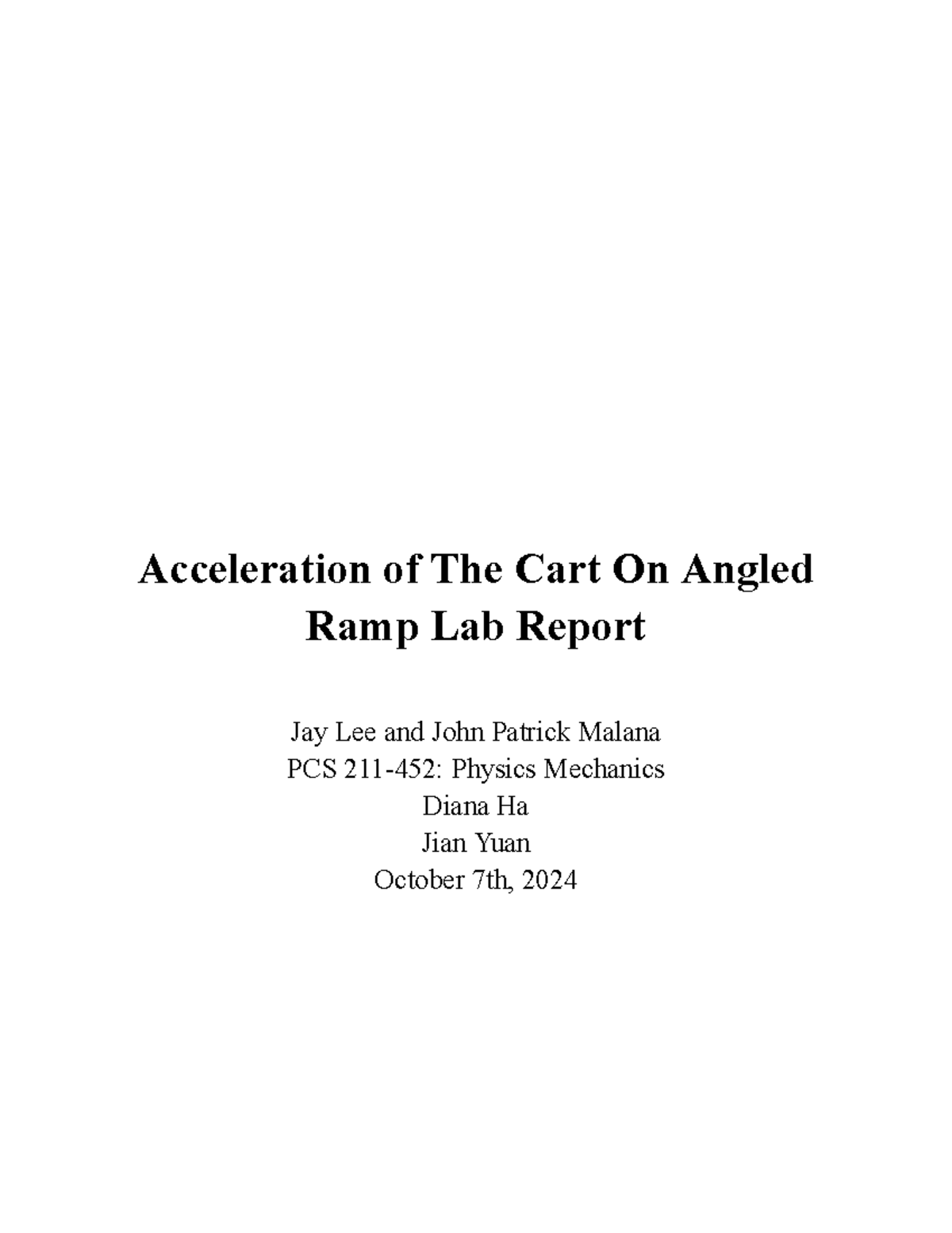 PCS211-45 Lab 2 Kinematics Lab Report - Acceleration of The Cart On ...