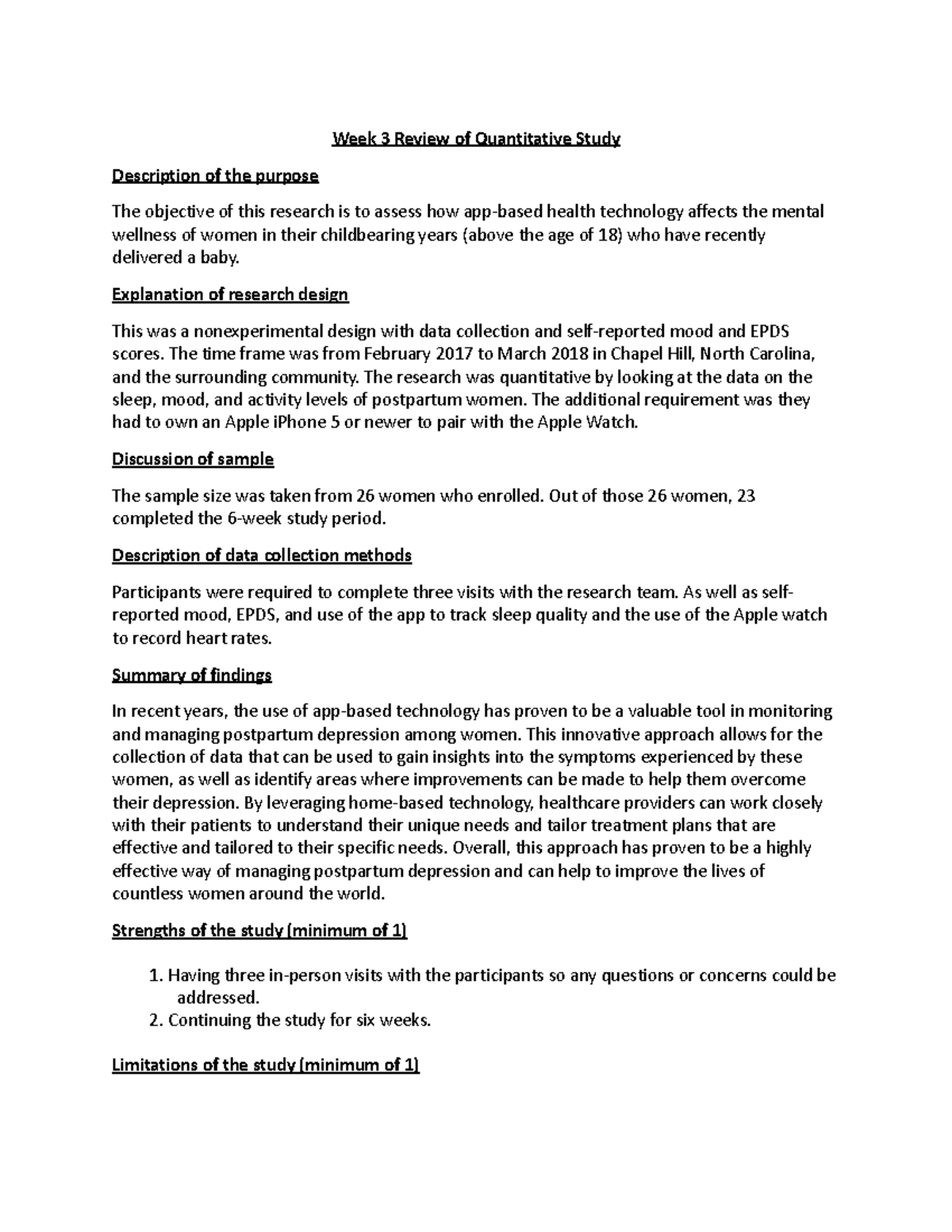 Week 3 Review of Quantitative Study - Explanation of research design ...