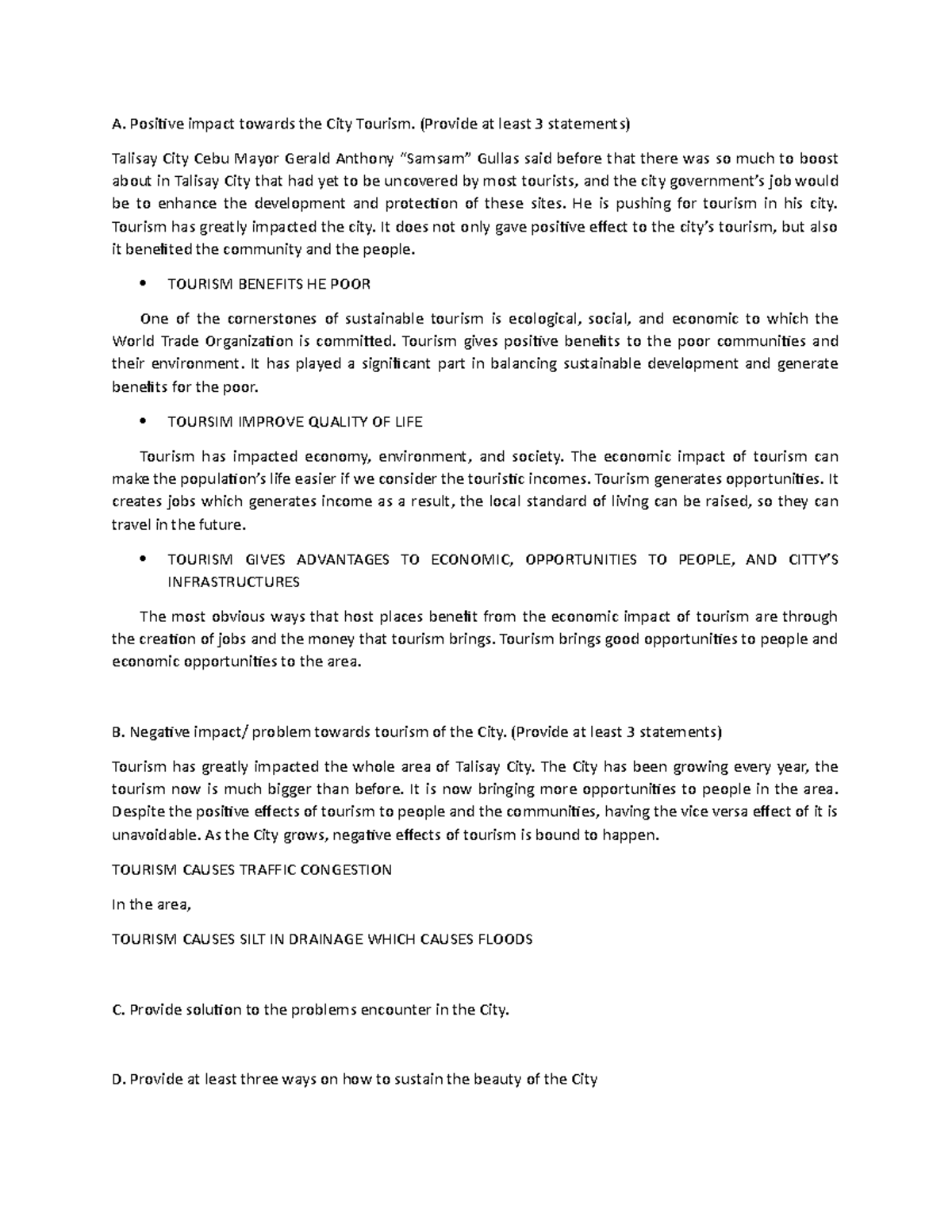 THC8 - notes - A. Positive impact towards the City Tourism. (Provide at ...