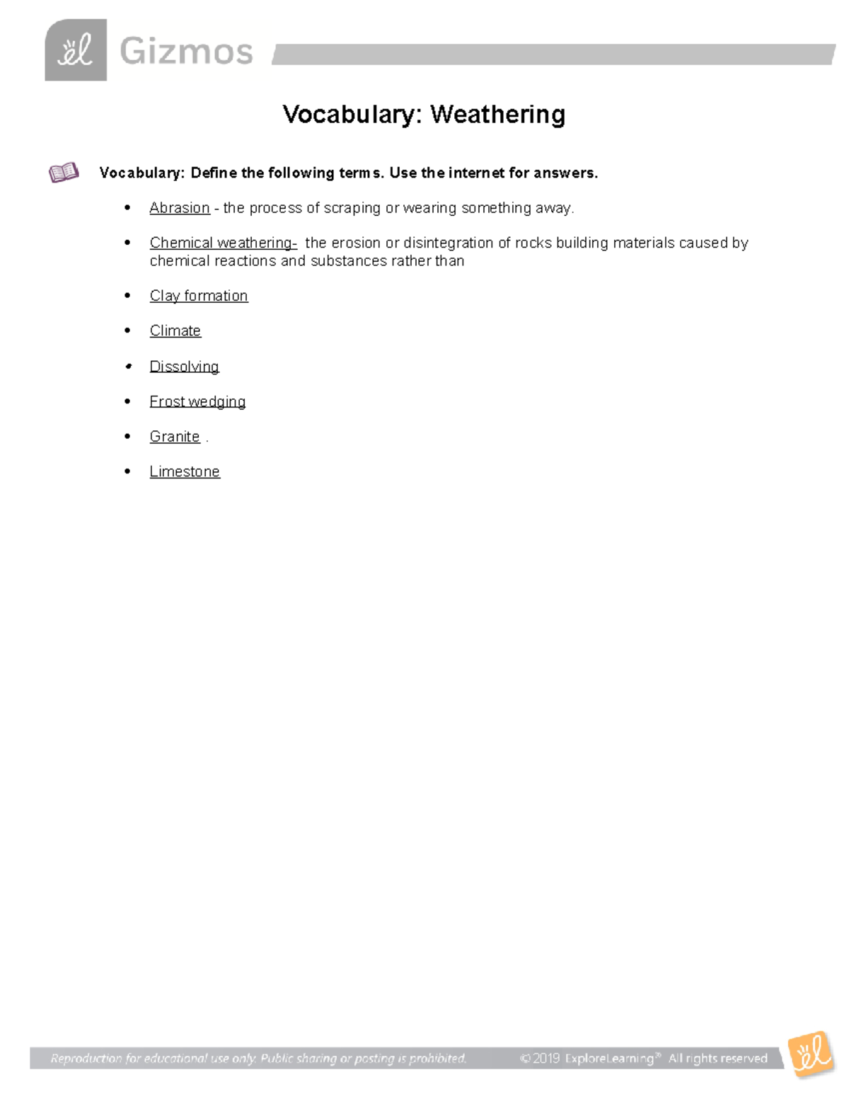Weathering Vocab (1) - yeaaa - 2019 Vocabulary: Weathering Vocabulary ...