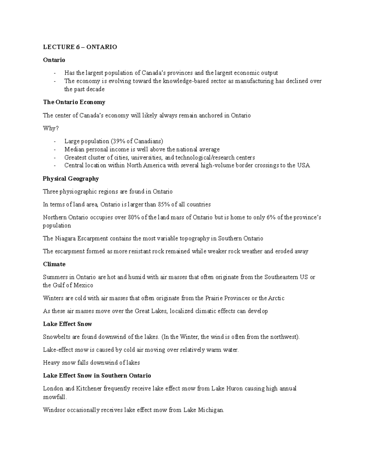 Final Exam - Mark Moscicki - LECTURE 6 – ONTARIO Ontario - Has the ...