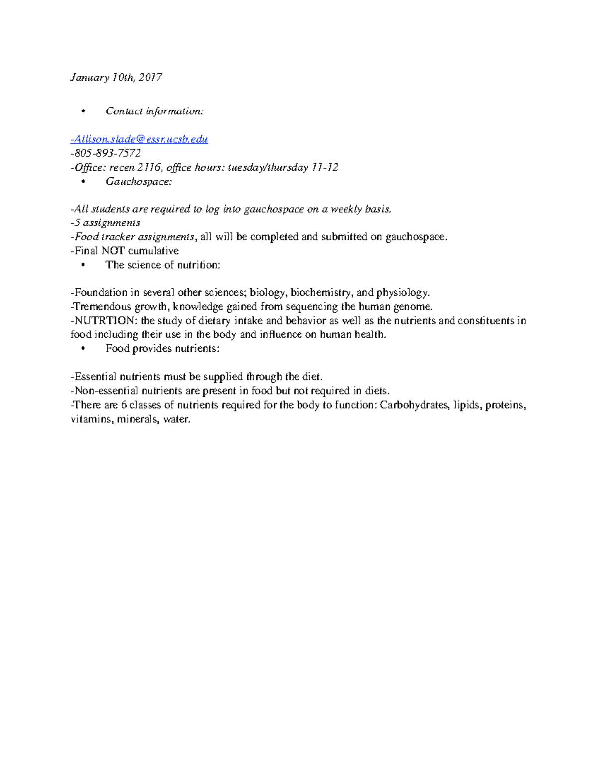 ESS 3 Lecture 1 Introduction - January 10th, 2017 Contact information ...