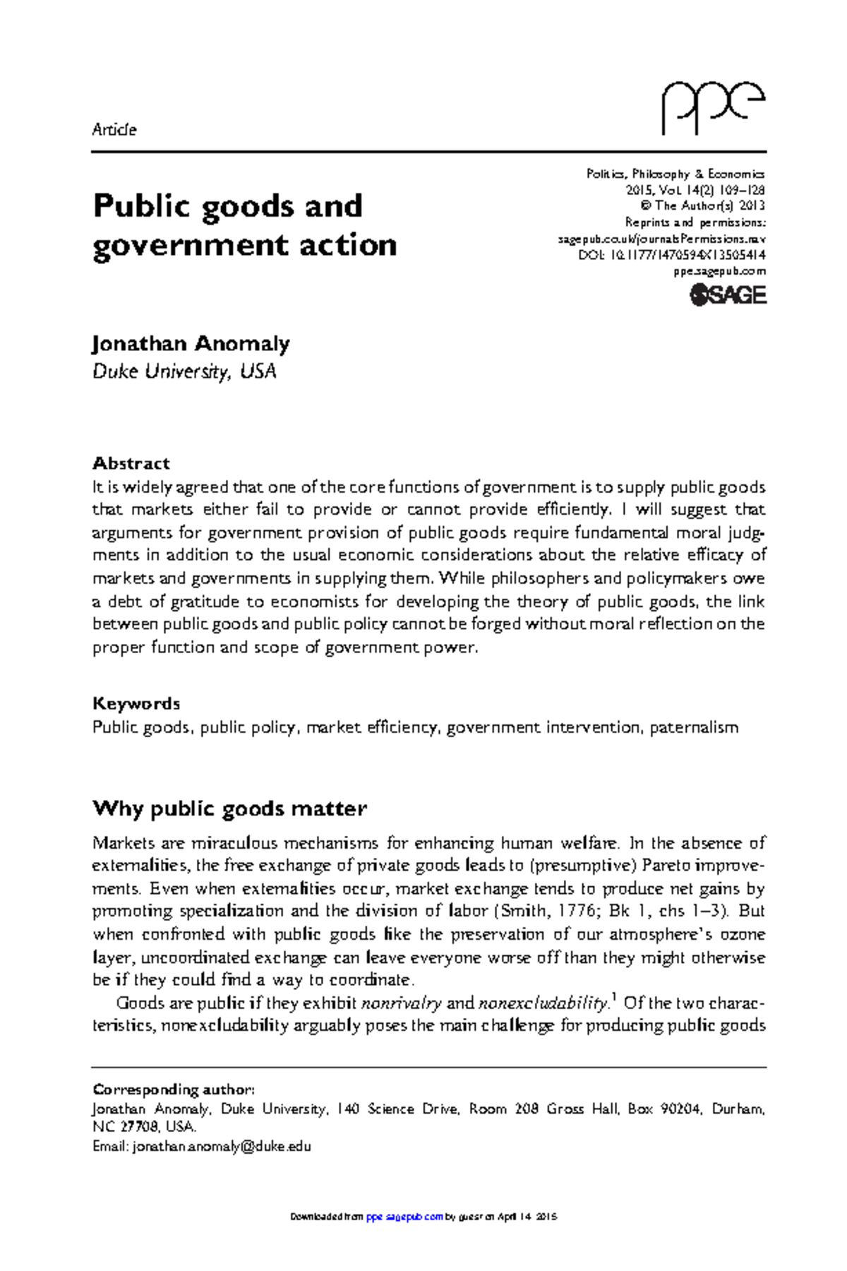 Anopga essay to help you study - Article Public goods and government ...