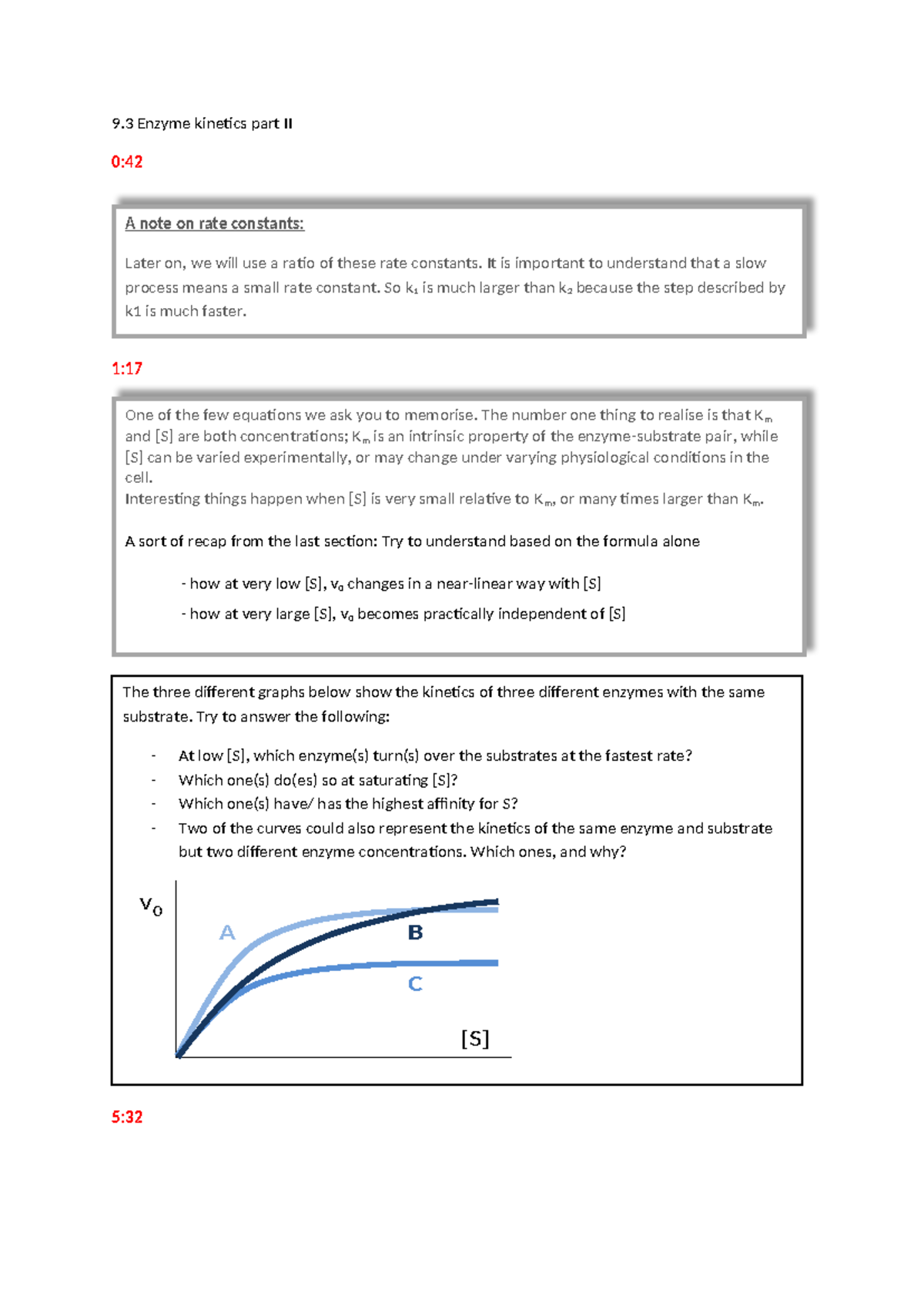Worksheet 9-3 - 9 Enzyme kinetics part II 0: 1: 5: A note on rate constants: Later on, we will ...
