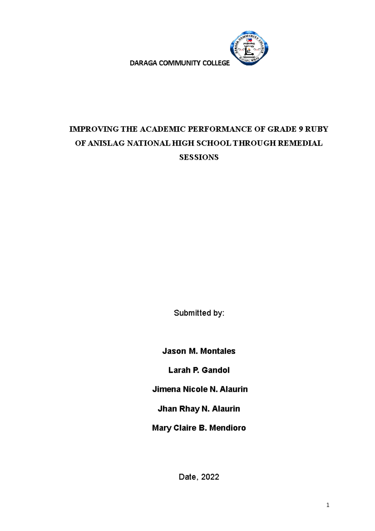 Action-paper-DA - hsjsjsj - IMPROVING THE ACADEMIC PERFORMANCE OF GRADE ...