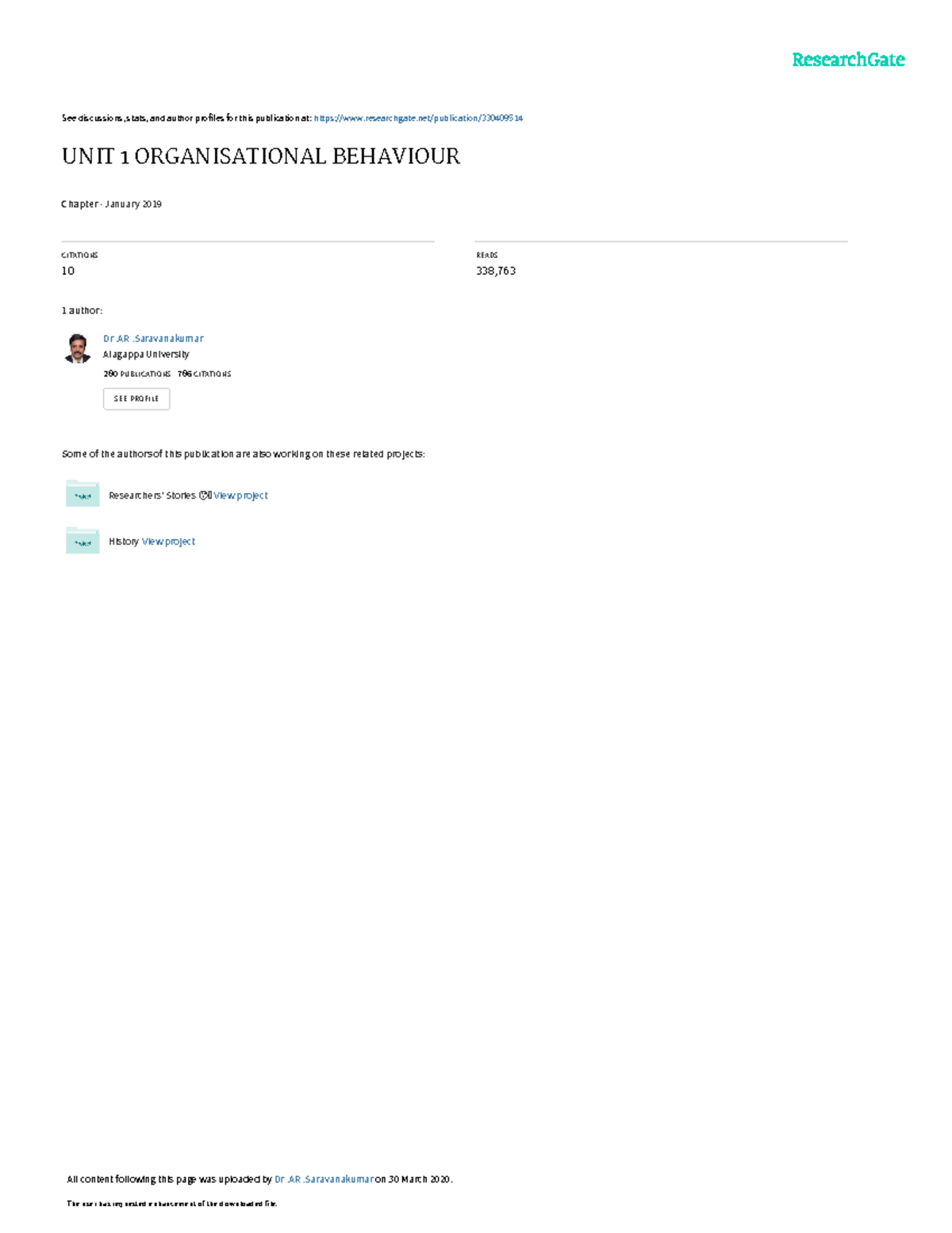 UNIT 1 Organisational Behaviour 1 1 - See discussions, stats, and ...