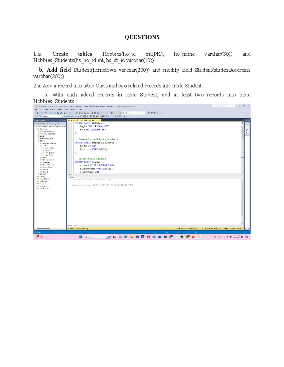 Exercise All Review - nhjouu - QUESTIONS 1. Create tables Hobbies(ho_id ...