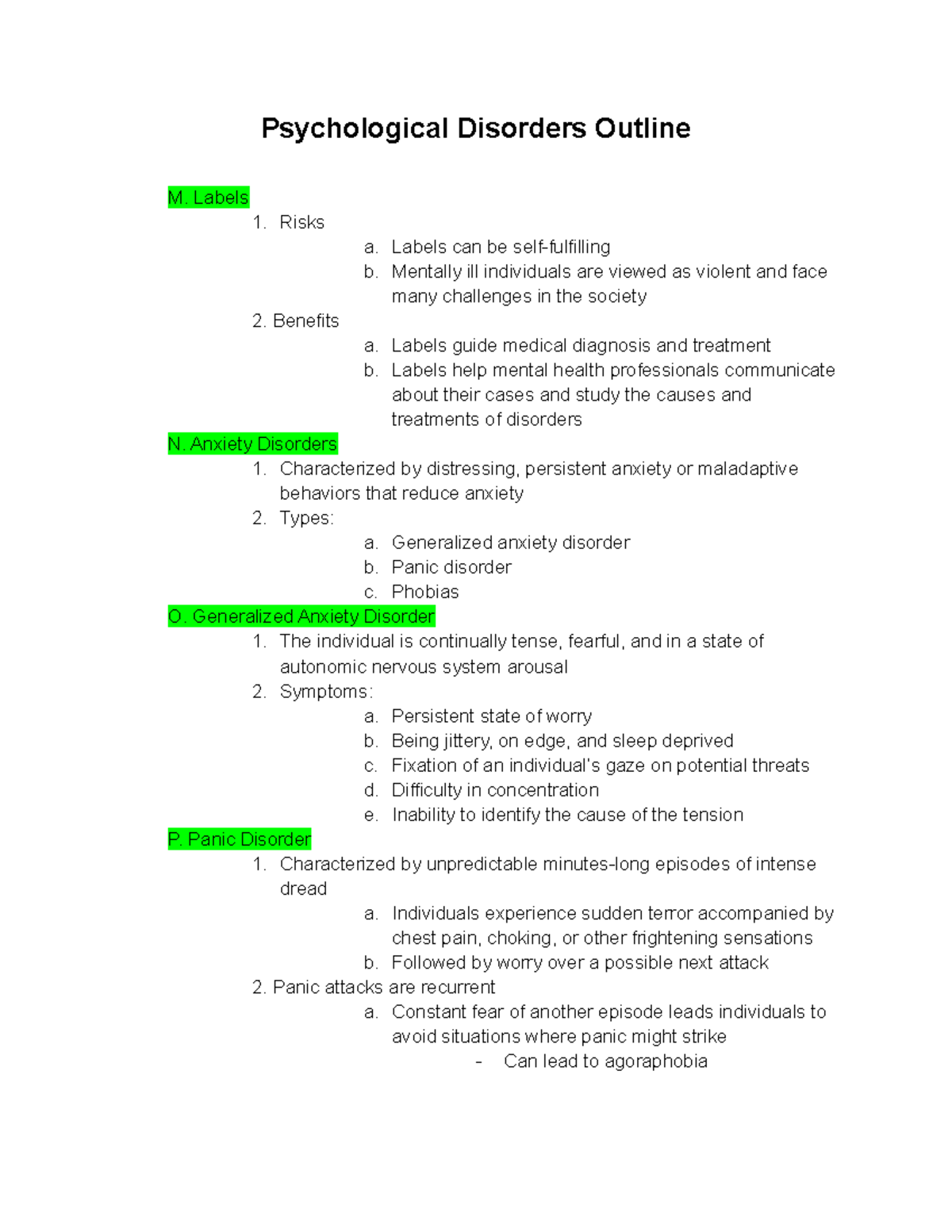 General Psychology-Ch.13 Psychological Disorders Outline Notes ...