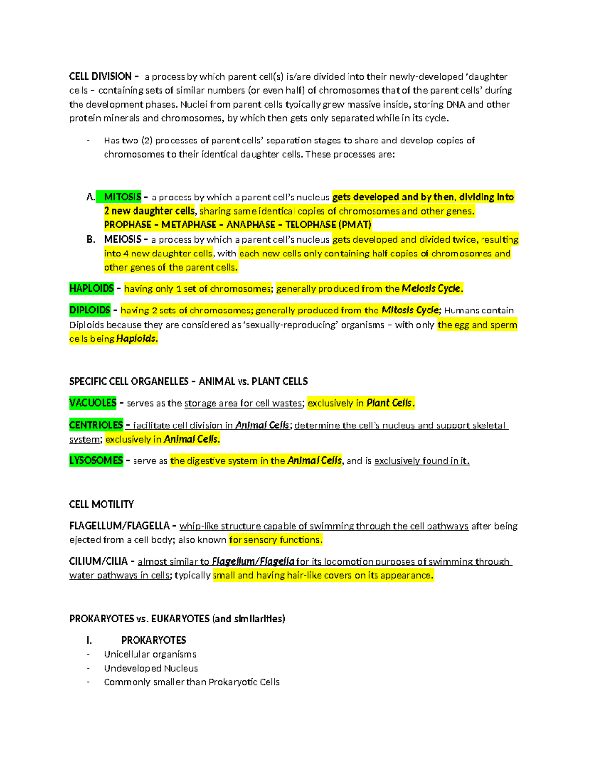Biology basics - CELL DIVISION – a process by which parent cell(s) is ...