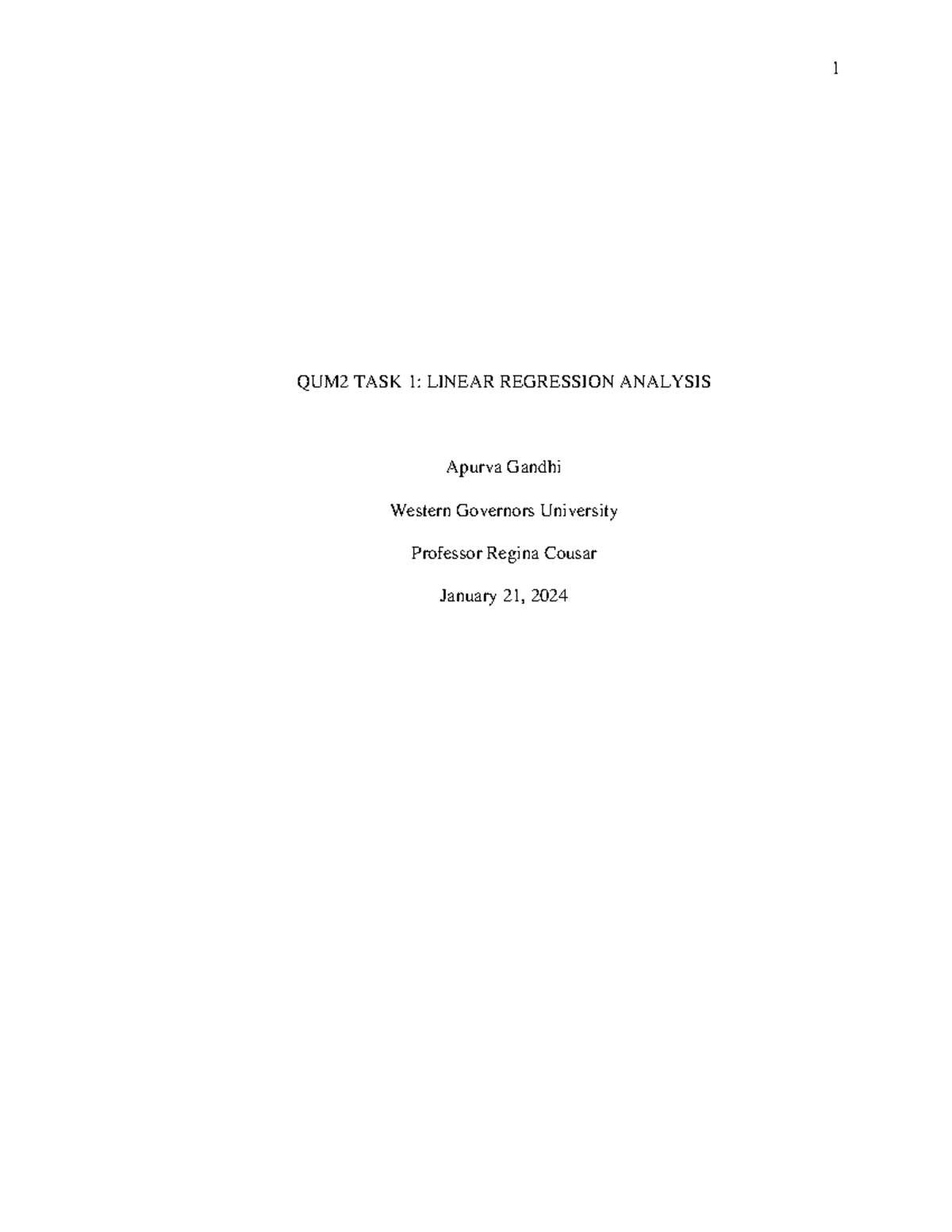 Qum2 — Qum2 Task 1 Linear Regression Analysis Qum2 Task 1 Linear