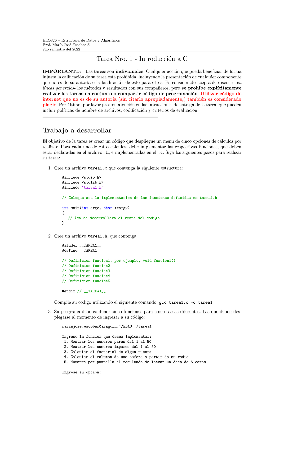 ELO320 2022 S2 Tarea Nro 1-2 - ELO320 – Estructura de Datos y ...
