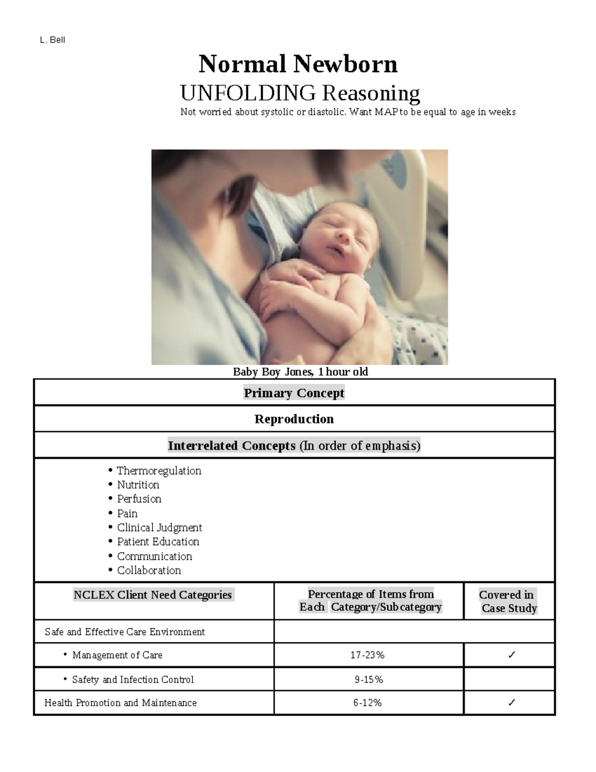 Newborn case study 2 1 21 - L. Bell Normal Newborn UNFOLDING Reasoning ...
