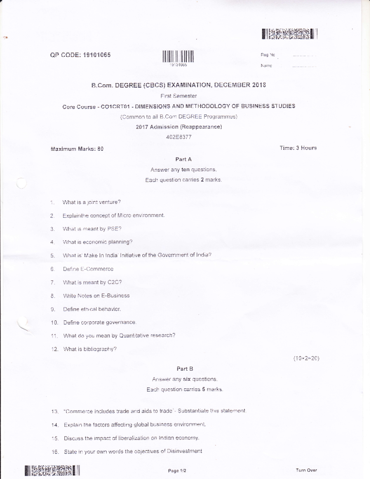 Dimensions and Methodology of Business Studies Dec 2018 - IIII Hffiffiffiffi QP CQ$H: tr $1S1SSS ...