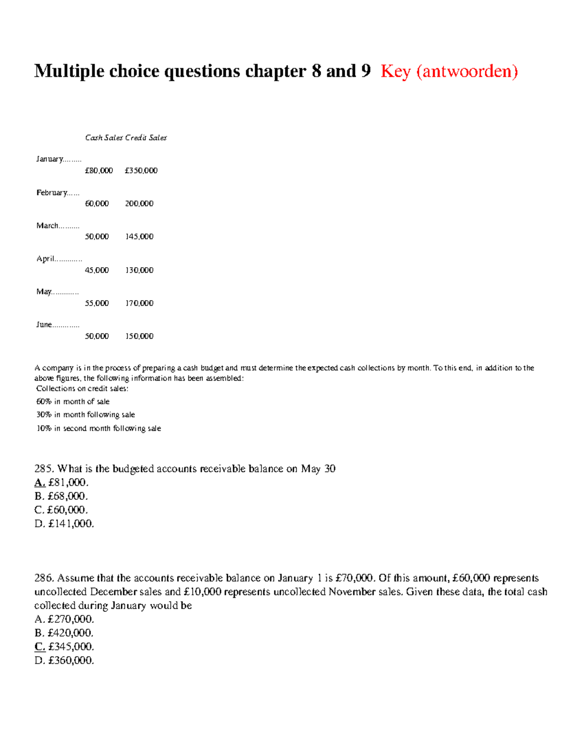 Test bank chapter 8 and 9 antwoorden - Multiple choice questions ...