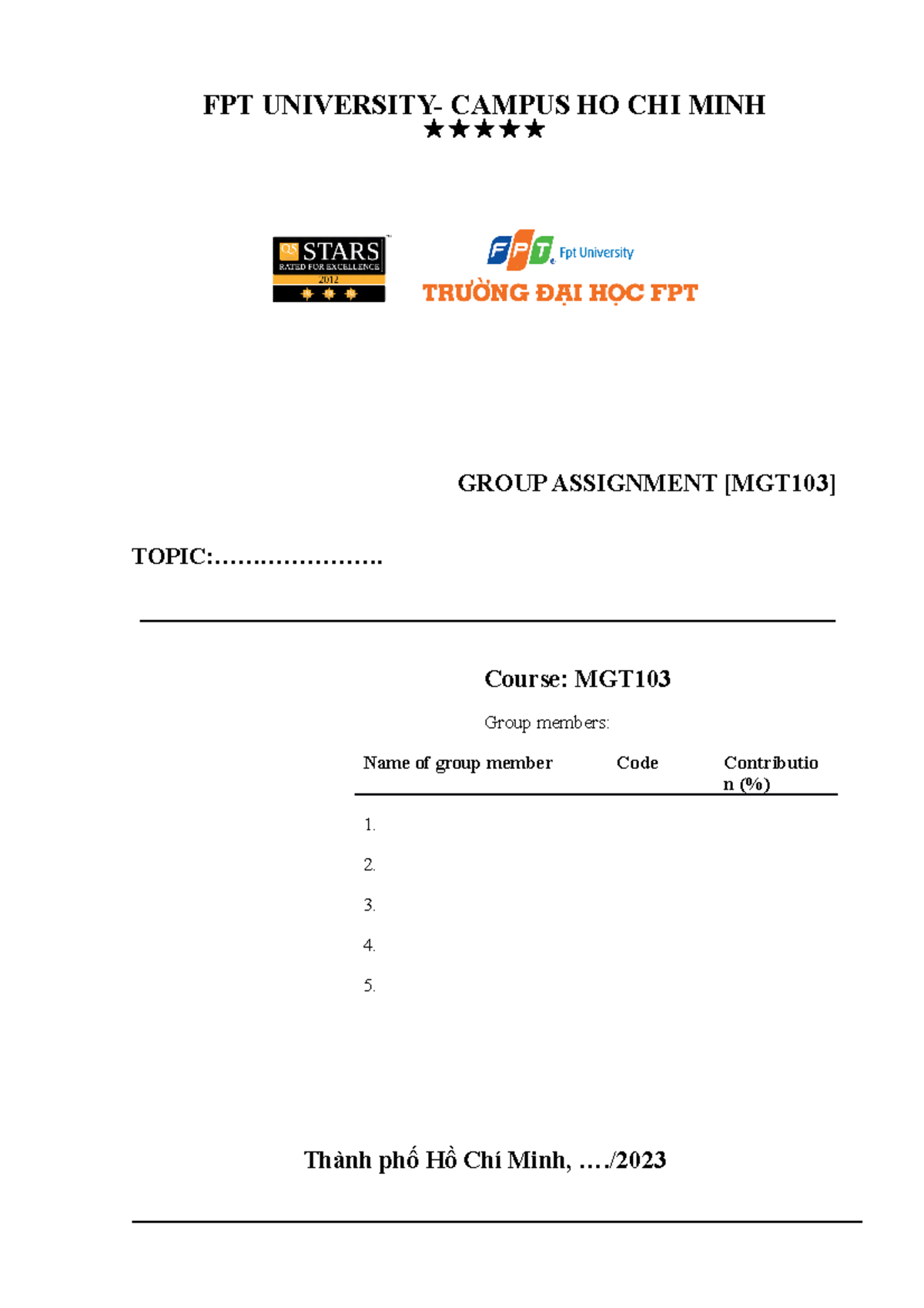 MGT103 Group Assigment Guidelines FA23 - Updated - FPT UNIVERSITY ...