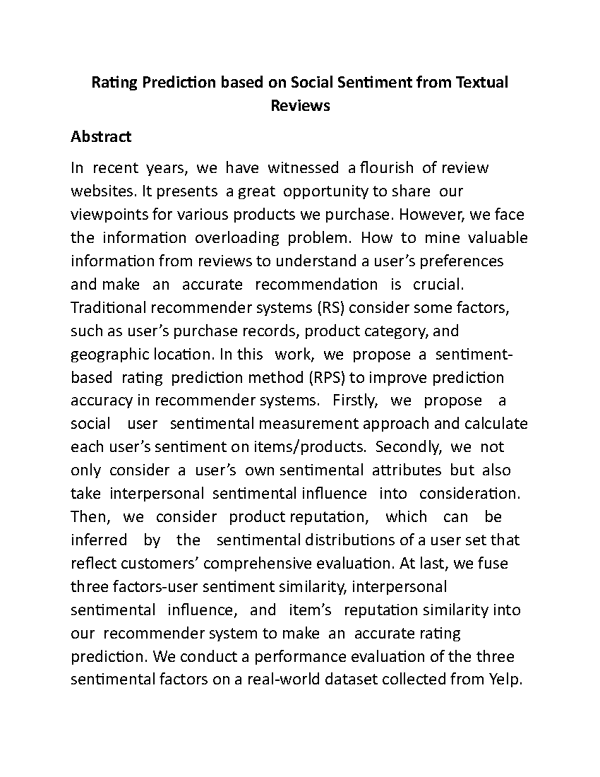 Rating Prediction Based On Social Sentiment From Textual Reviews Rating Prediction Based On