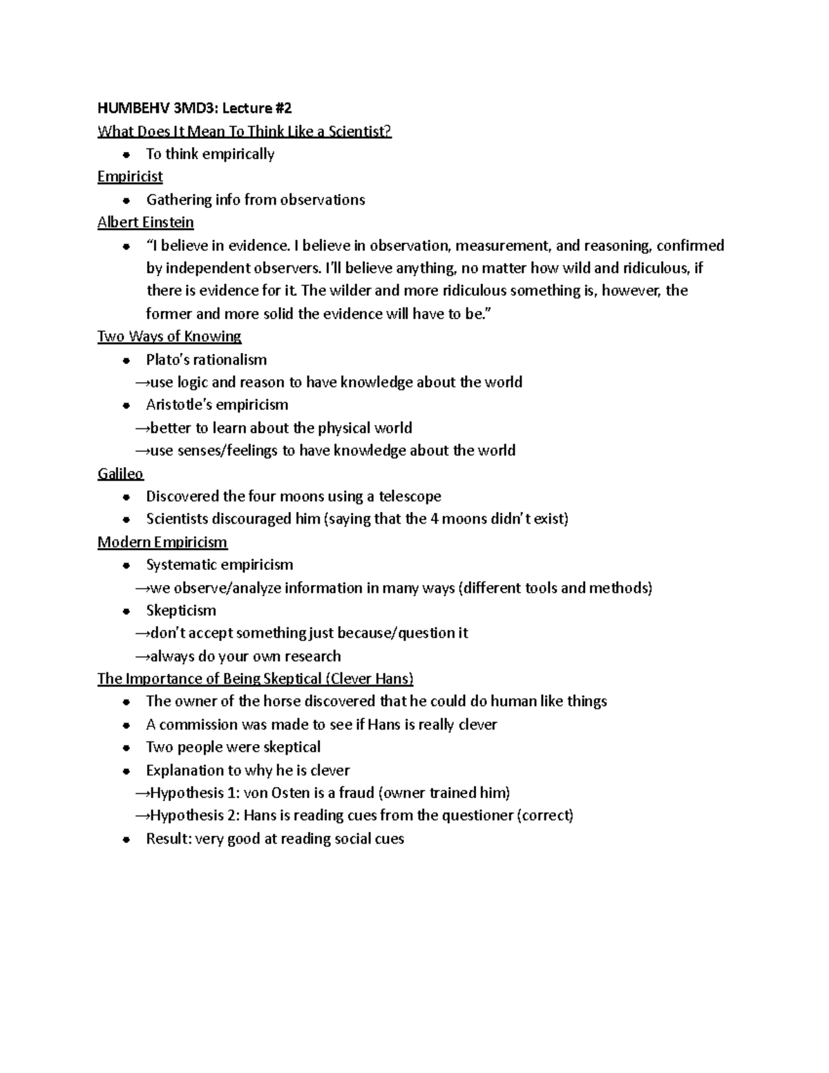 H Umbehv 3MD3 Lecture #2 - HUMBEHV 3MD3: Lecture What Does It Mean To Think Like a Scientist? To ...