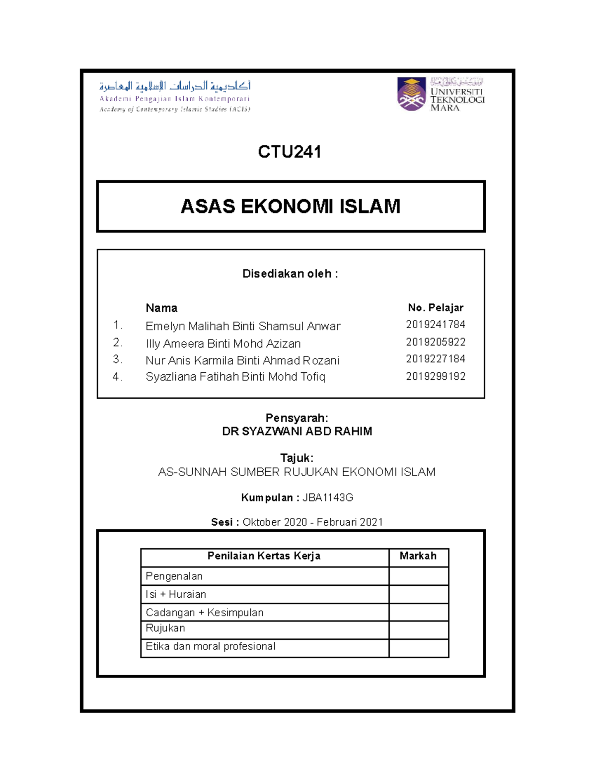 Kertas Kerja CTU241 - Google Docs - CTU ASAS EKONOMI ISLAM Disediakan ...